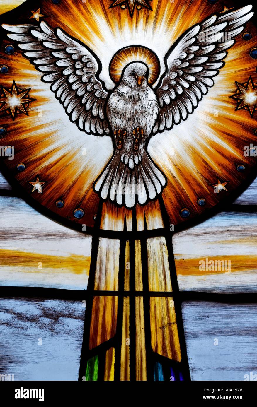 St Anthony of Padua Church. Stained glass. The dove of peace, which ...