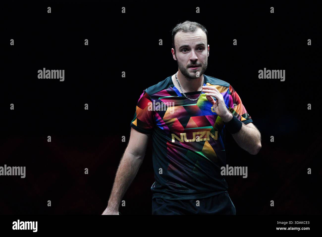 Simon Gauzy, a French table tennis player during the game at WTT finals ...