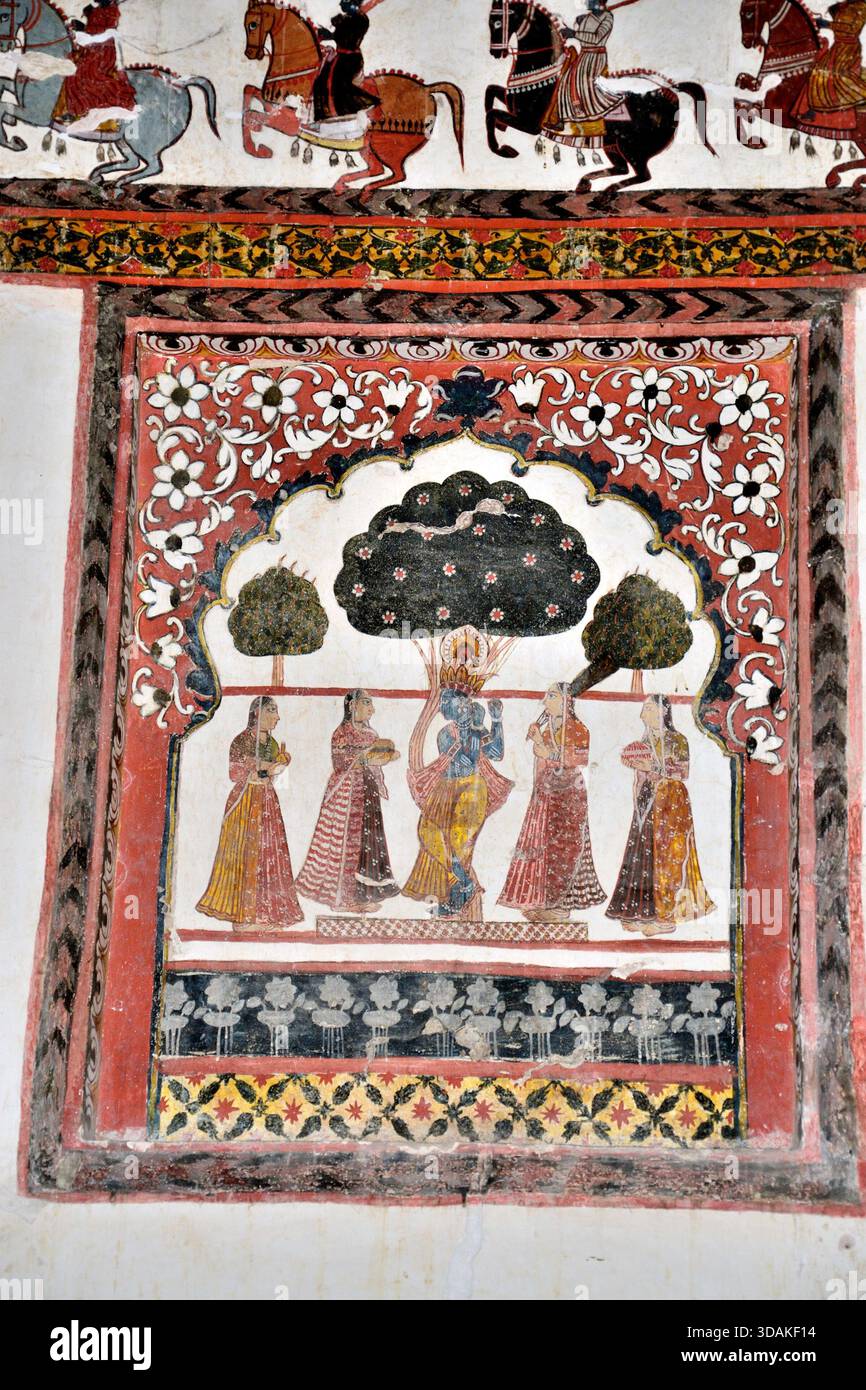 Mythological paintings on the ceiling of the Raja Mahal (King’s Palace ...