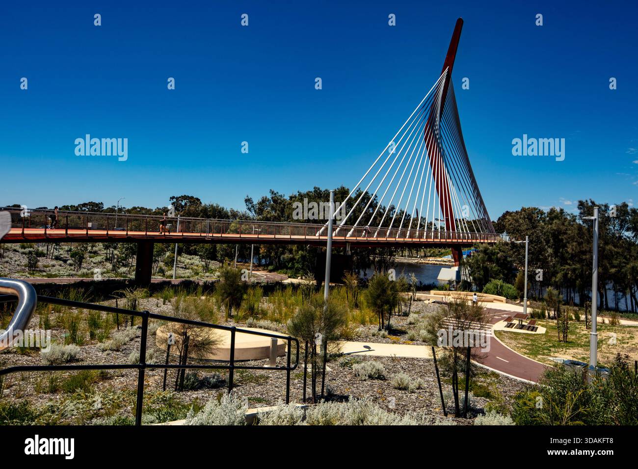 Sunny spring day on the Boorloo Bridge, pedestrian and cycle crossing ...