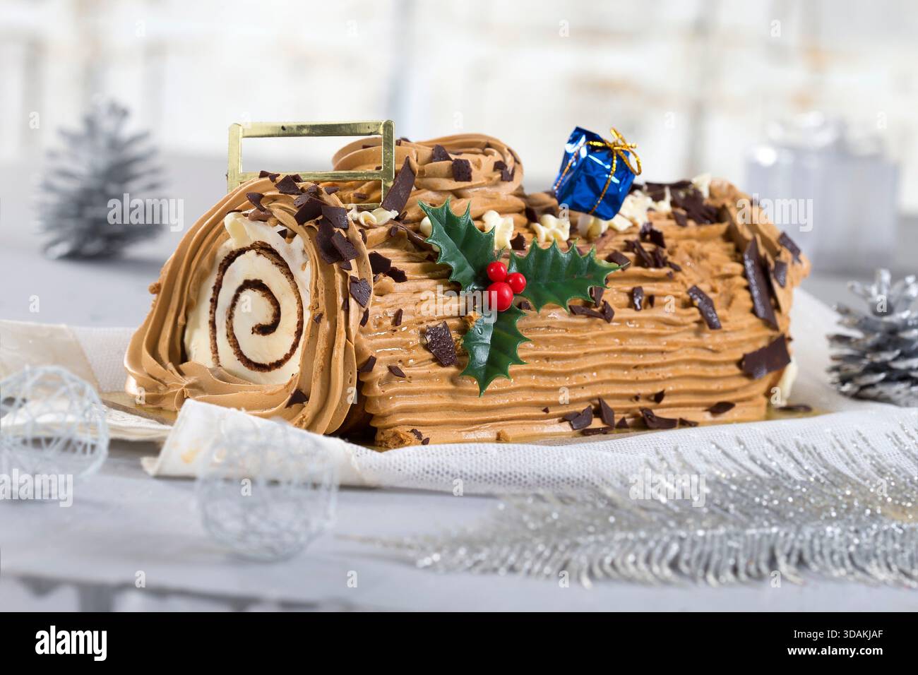 Christmas coffee log cake Stock Photo - Alamy