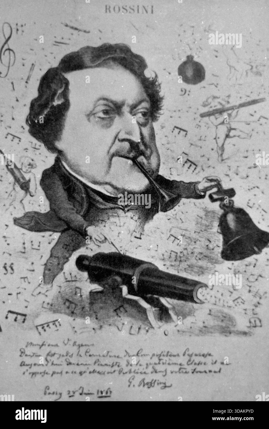 Italian composer Gioacchino Rossini, caricature by artist Mailly ...