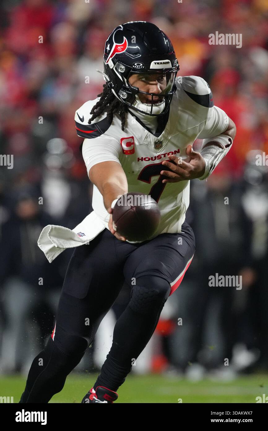Houston Texans quarterback C.J. Stroud hands the ball off against the ...