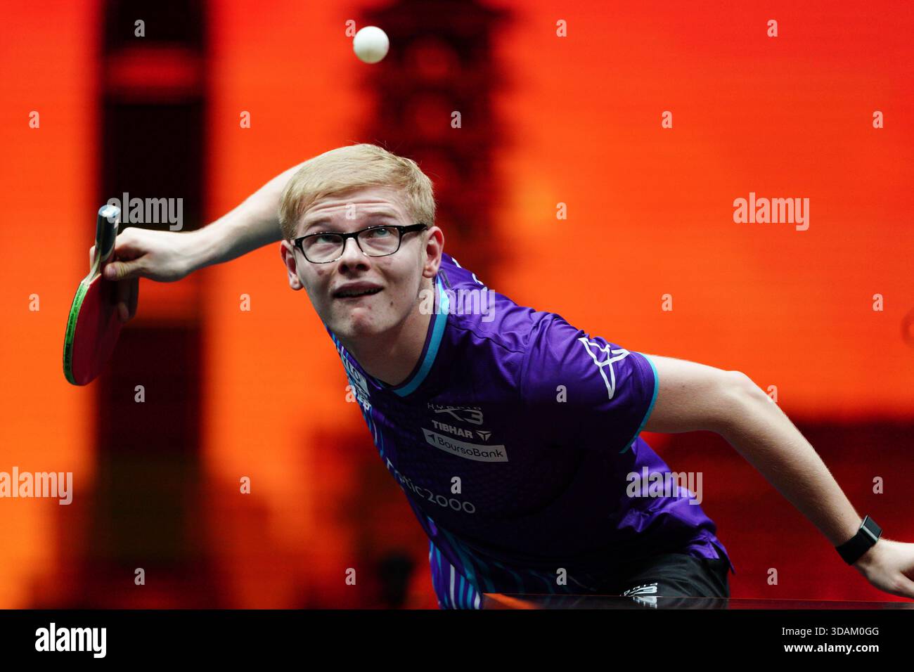 Felix Lebrun, a French table tennis player during the game at WTT ...