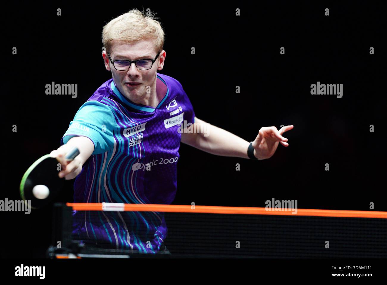 Felix Lebrun, a French table tennis player during the game at WTT ...