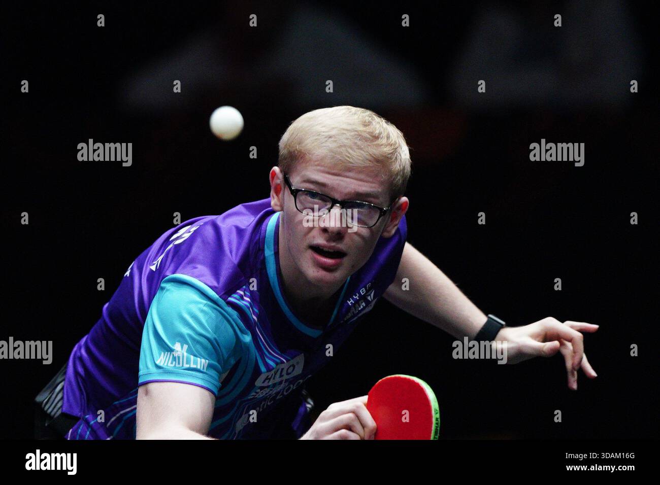 Felix Lebrun, a French table tennis player during the game at WTT ...