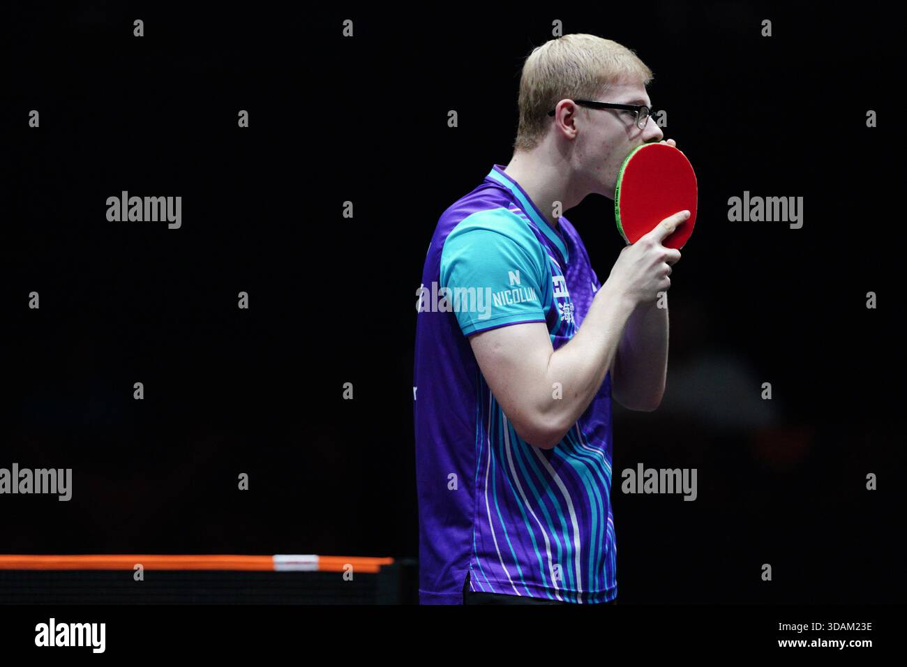 Felix Lebrun, a French table tennis player during the game at WTT ...