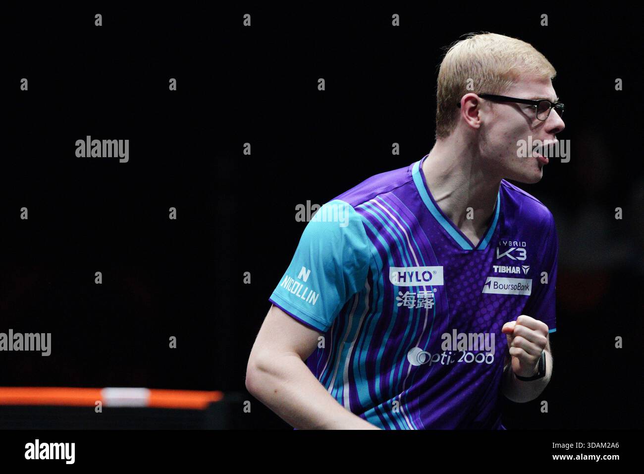 Felix Lebrun, a French table tennis player during the game at WTT ...