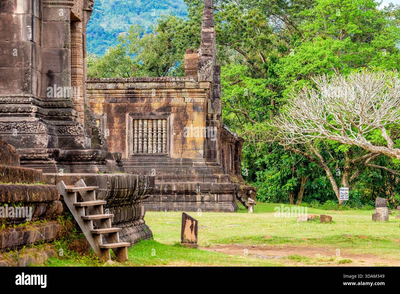 the Khmer temple of Wat Phu / Wat Phou at Champasak in Laos Stock Photo ...