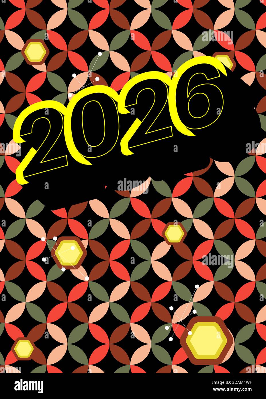 Retro 70s Background with 2026. Groovy Holiday 1970s art template ...