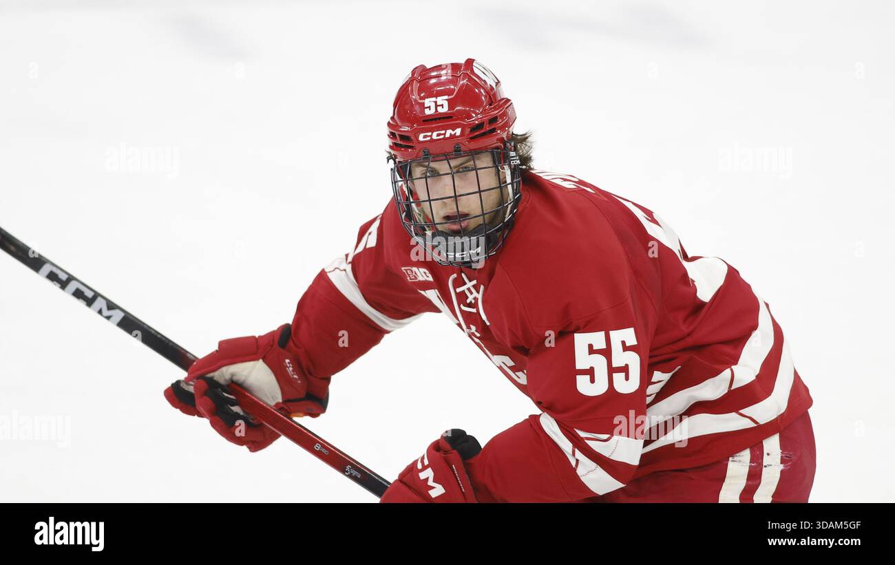 Wisconsin's Oliver Tulk plays during an NCAA hockey game on Saturday ...