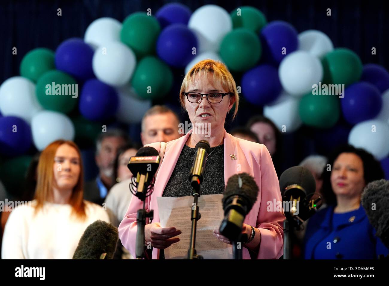 Nurse Sandie Peggie reads a statement at the Apex City Quay Hotel & Spa ...