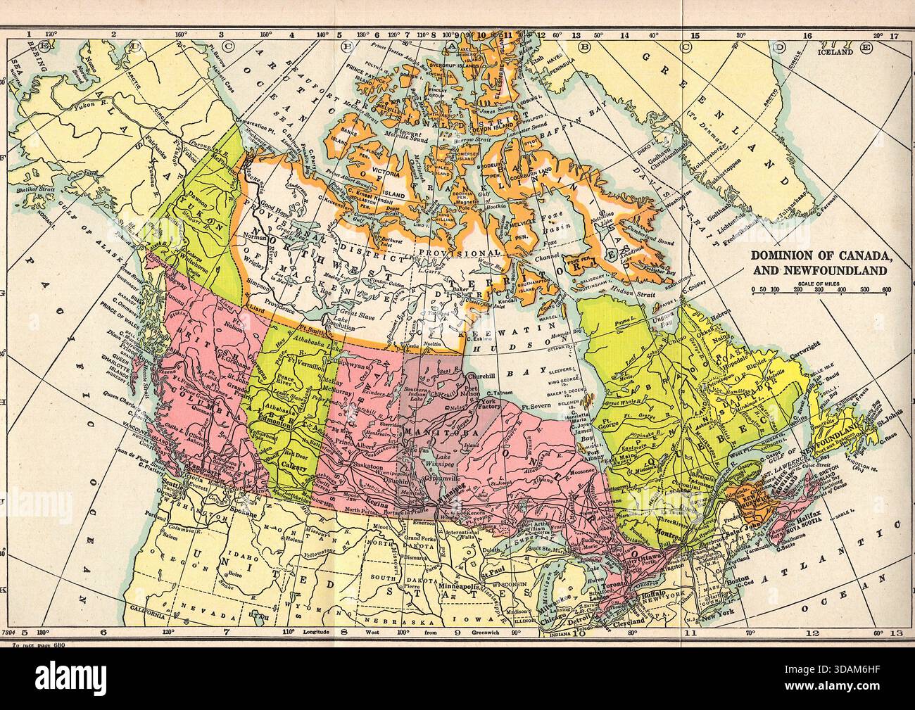An antique map from early to mid 20th century showing Canada Stock ...