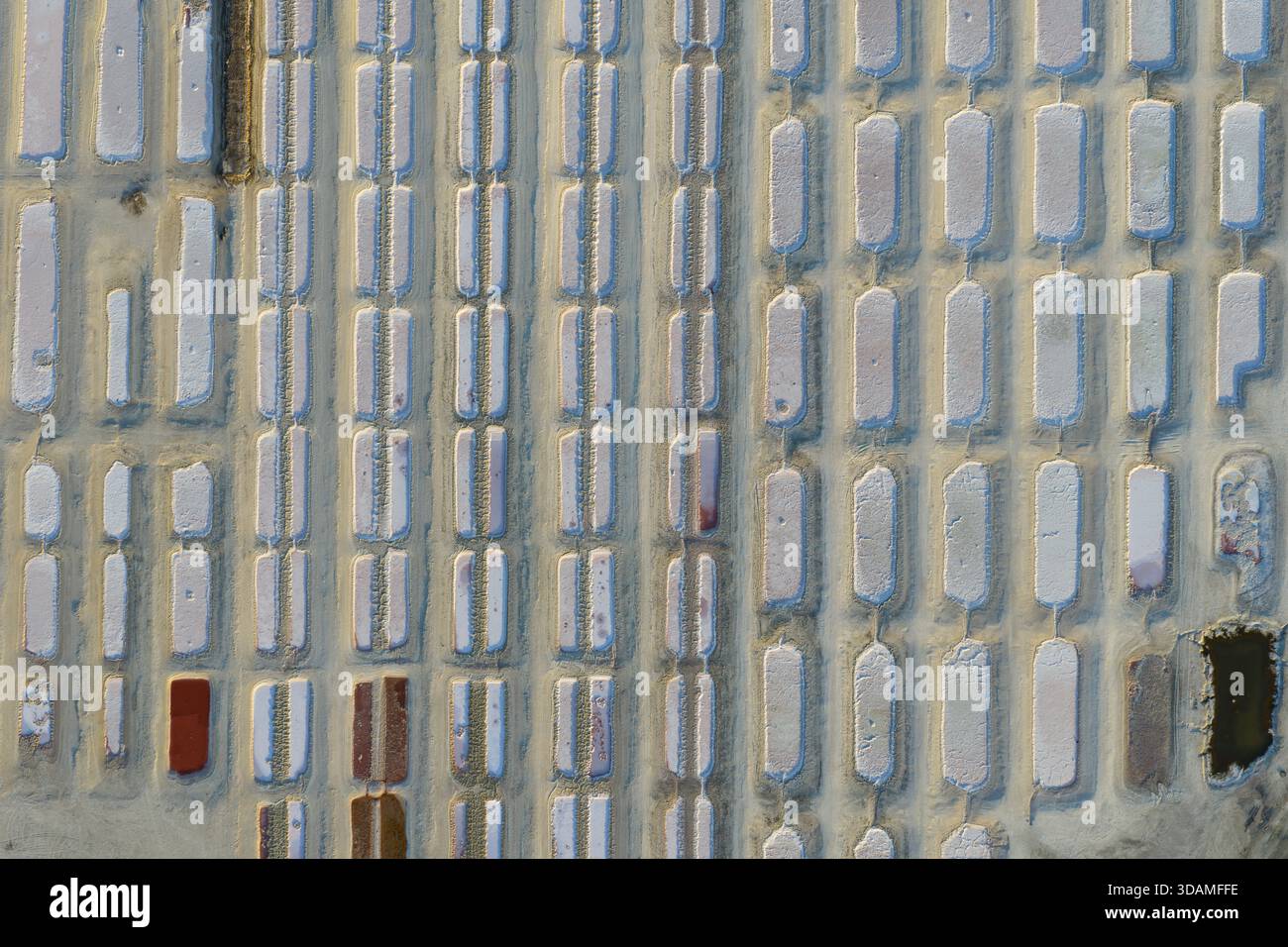 Aerial view of rectangular structures casting soft shadows, creating a ...