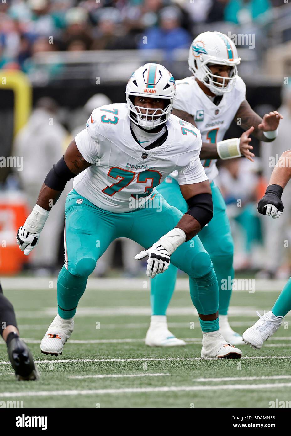 Miami Dolphins guard Austin Jackson (73) blocks during an NFL football ...
