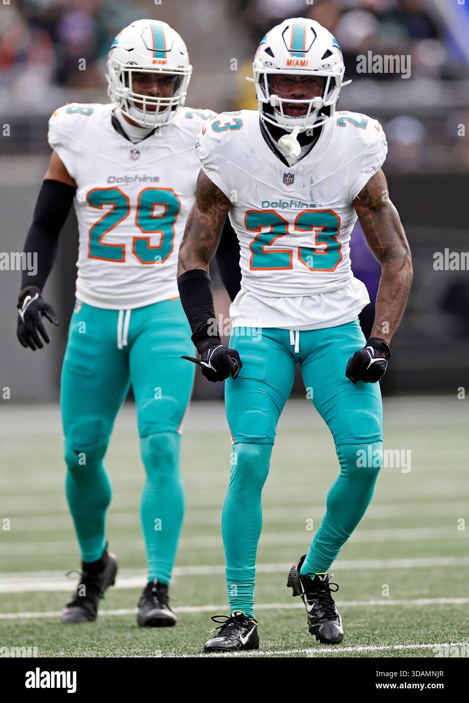 Miami Dolphins cornerback Jack Jones (23) reacts during an NFL football ...