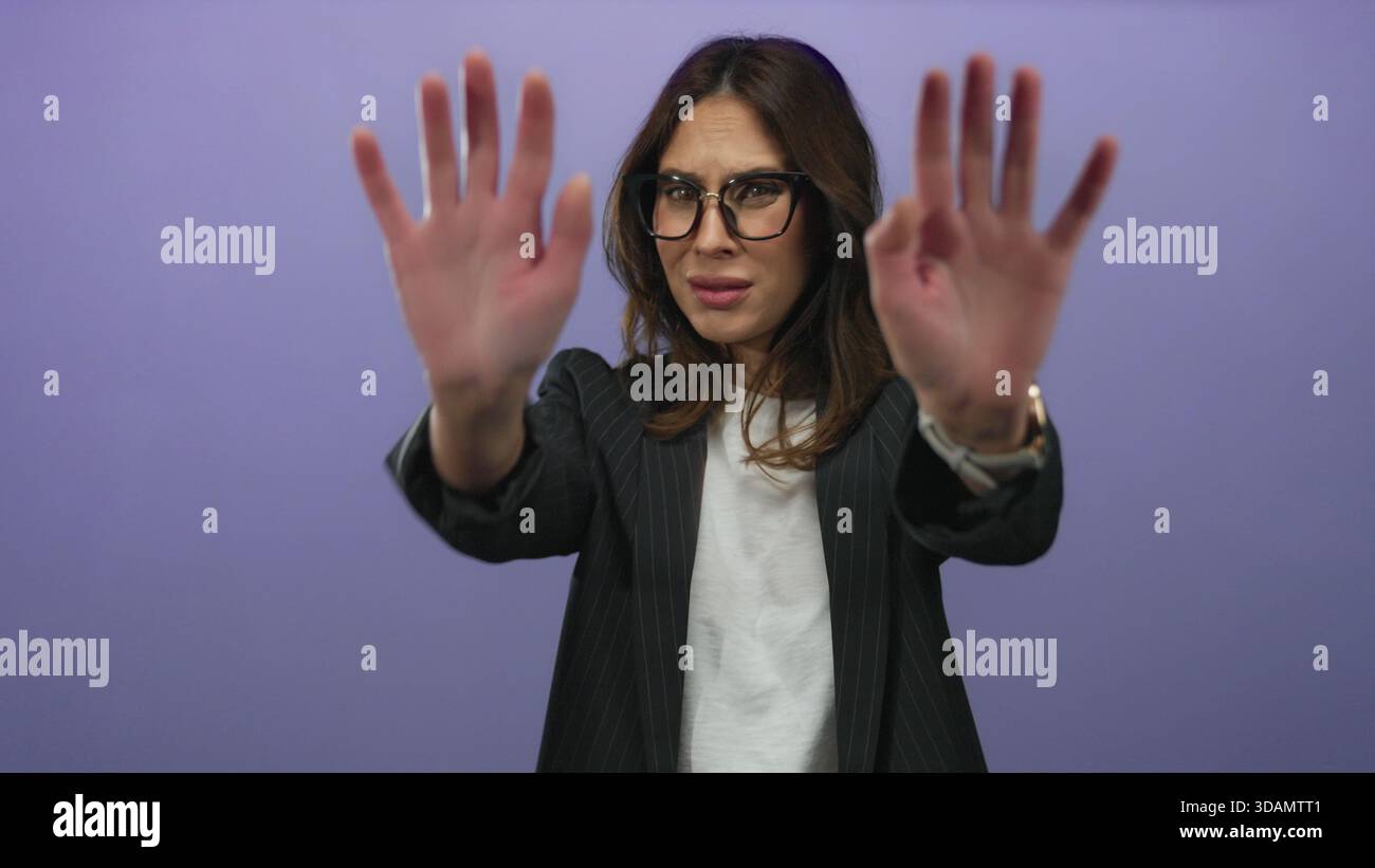 Woman expressing rejection hands raised hi-res stock photography and ...