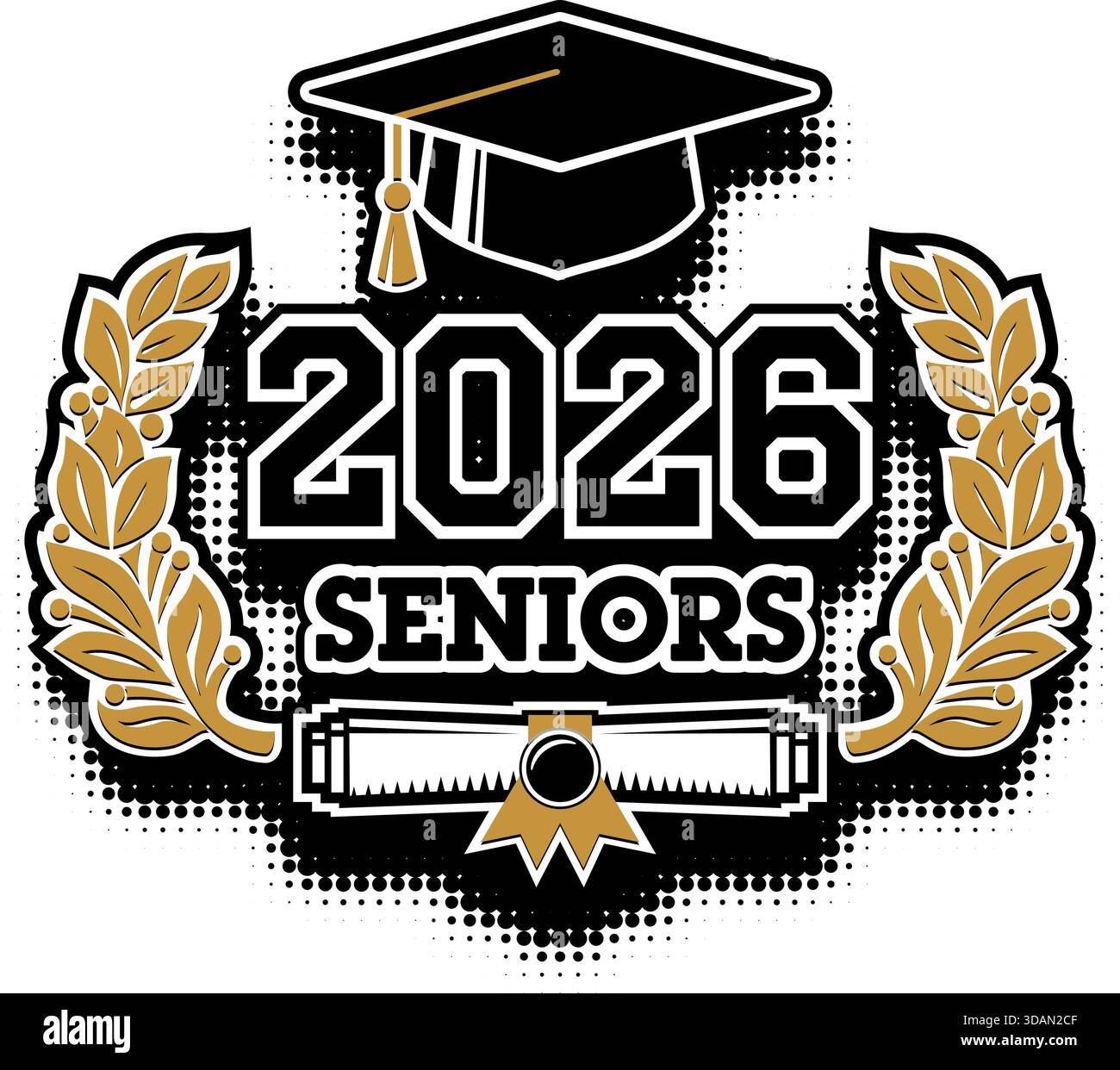 Lettering Senior 2026 with laurel wreath for greeting, invitation card ...
