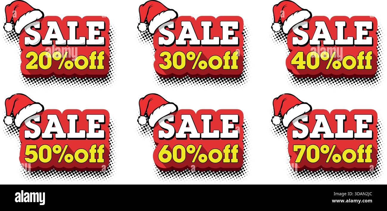 Percent off stickers set. Discounts numbers from 20% to 70%. Vector on ...