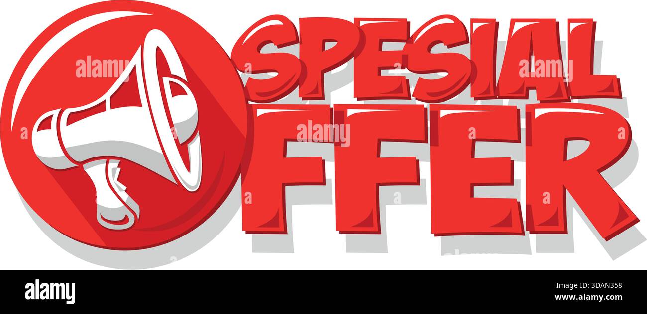 Special offer sticker with megaphone. Vector label template on ...