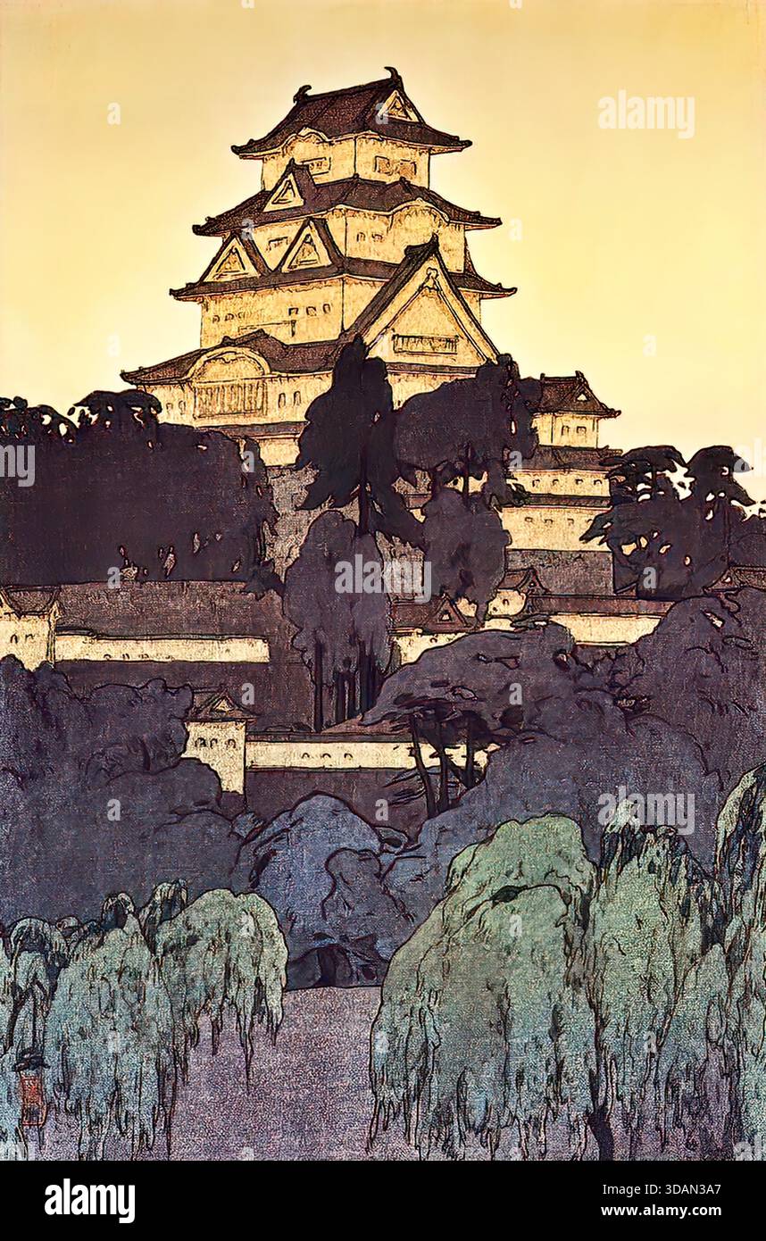 Hiroshi Yoshida Himeji Castle Evening 1926 Taisho woodblock majestic ...