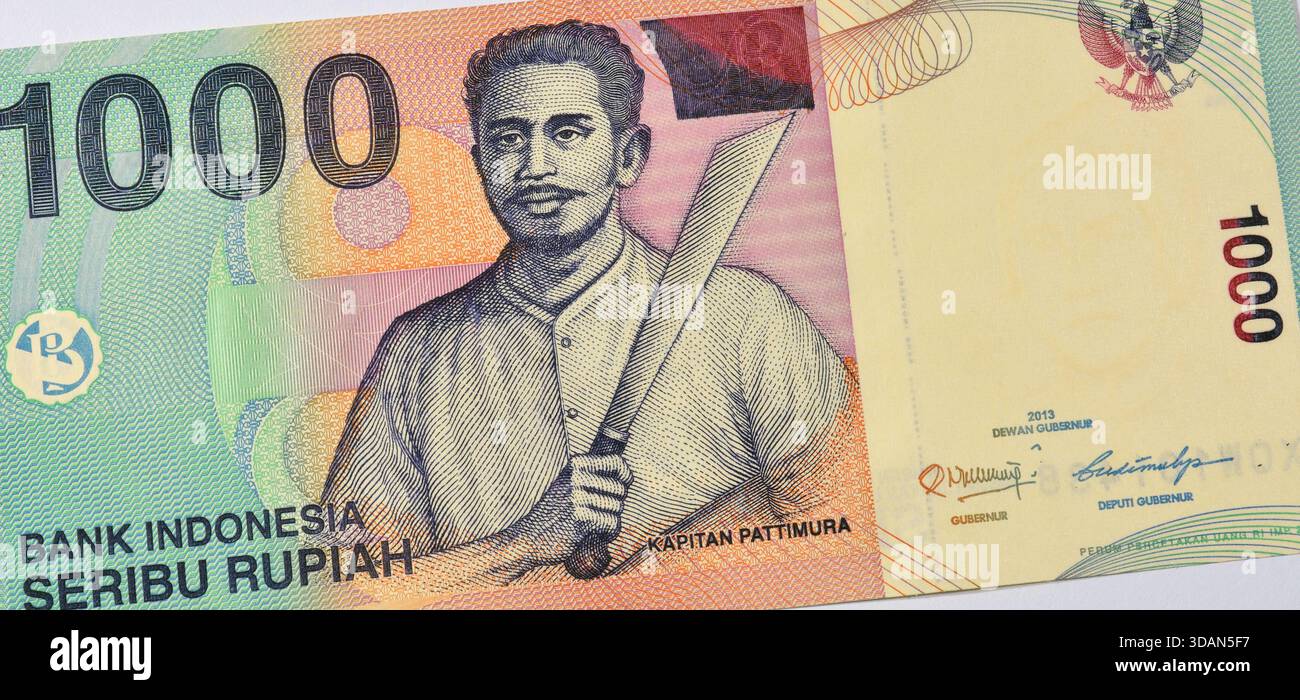 1000 Rupiah banknote printed by Indonesia, that shows Portrait of ...
