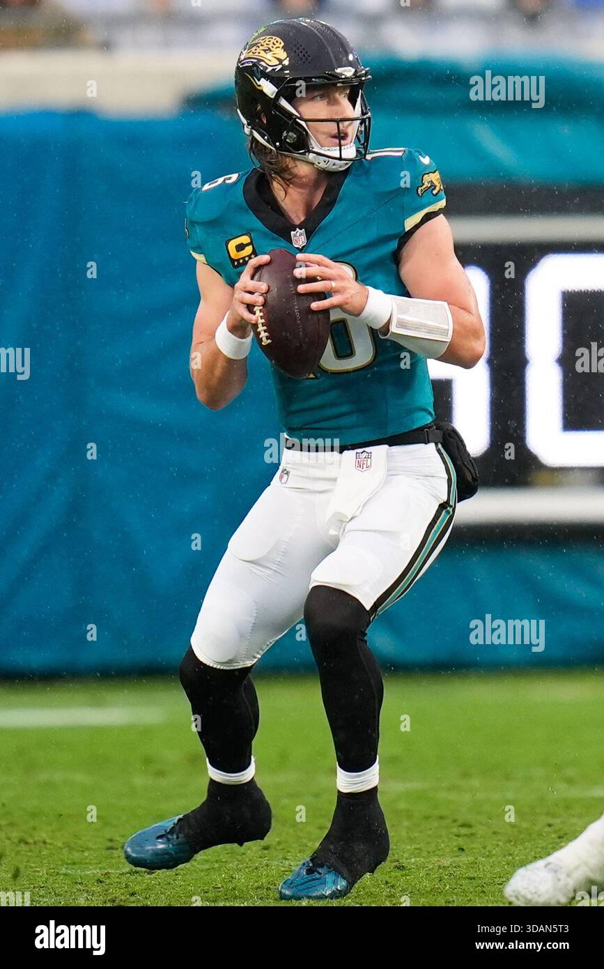 Jacksonville Jaguars quarterback Trevor Lawrence looks for a receiver ...