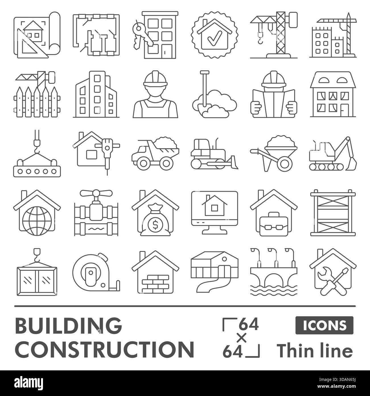 Building house symbols collection or sketches. construction theme icons ...