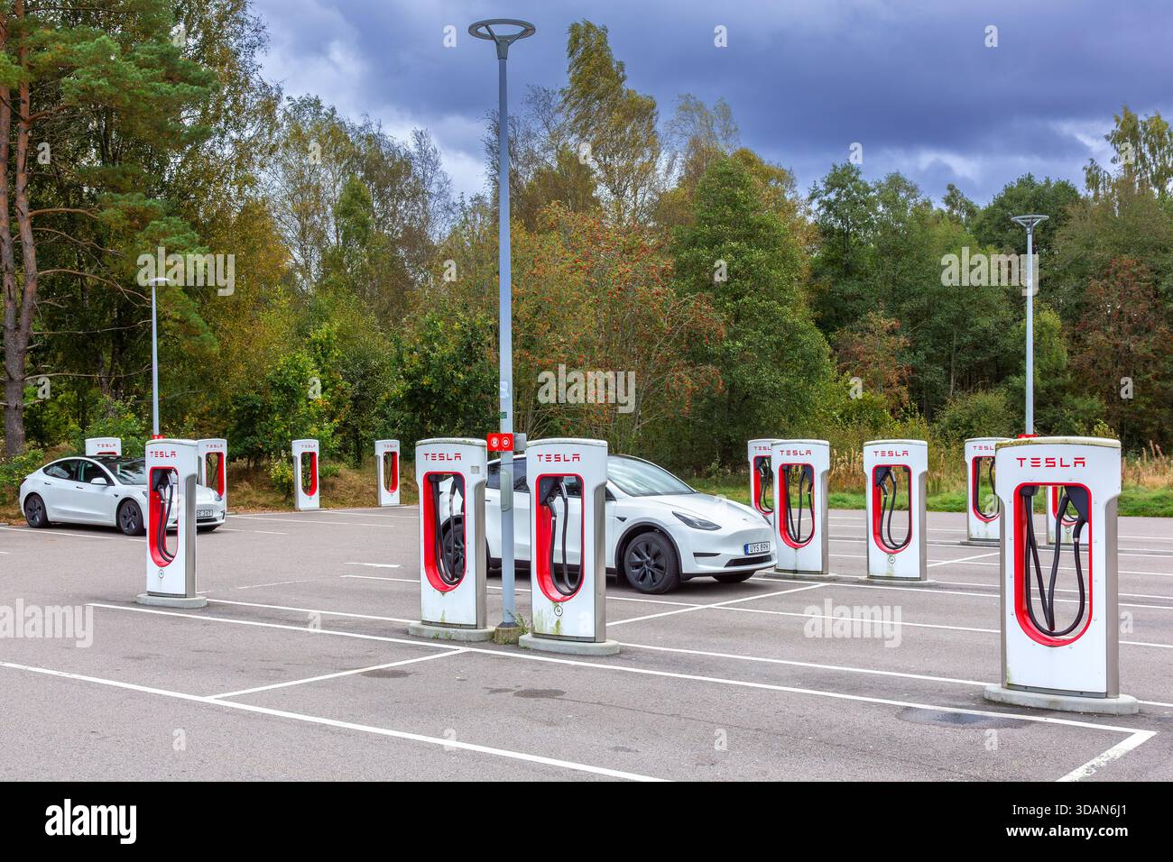 Parking area with public charging station / loading points from Tesla ...