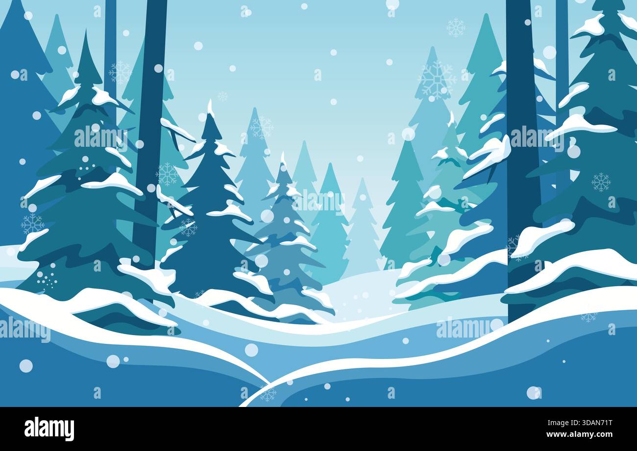 Snowy woodland trees pine Stock Vector Images - Alamy