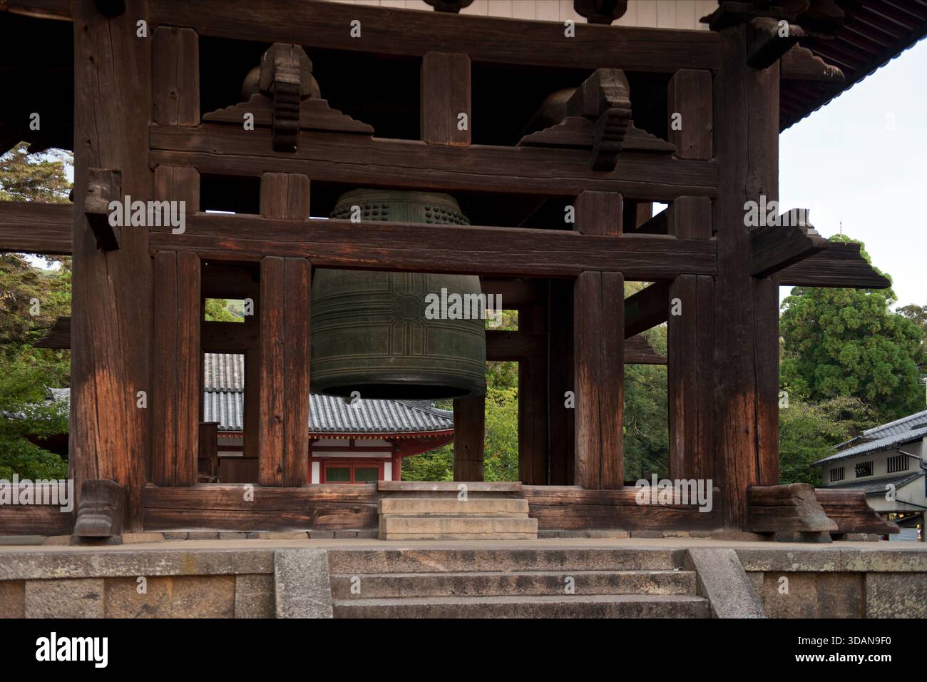 The giant "shoro" (鐘楼) bronze bell tower at Todaiji Temple (東大寺), the ...