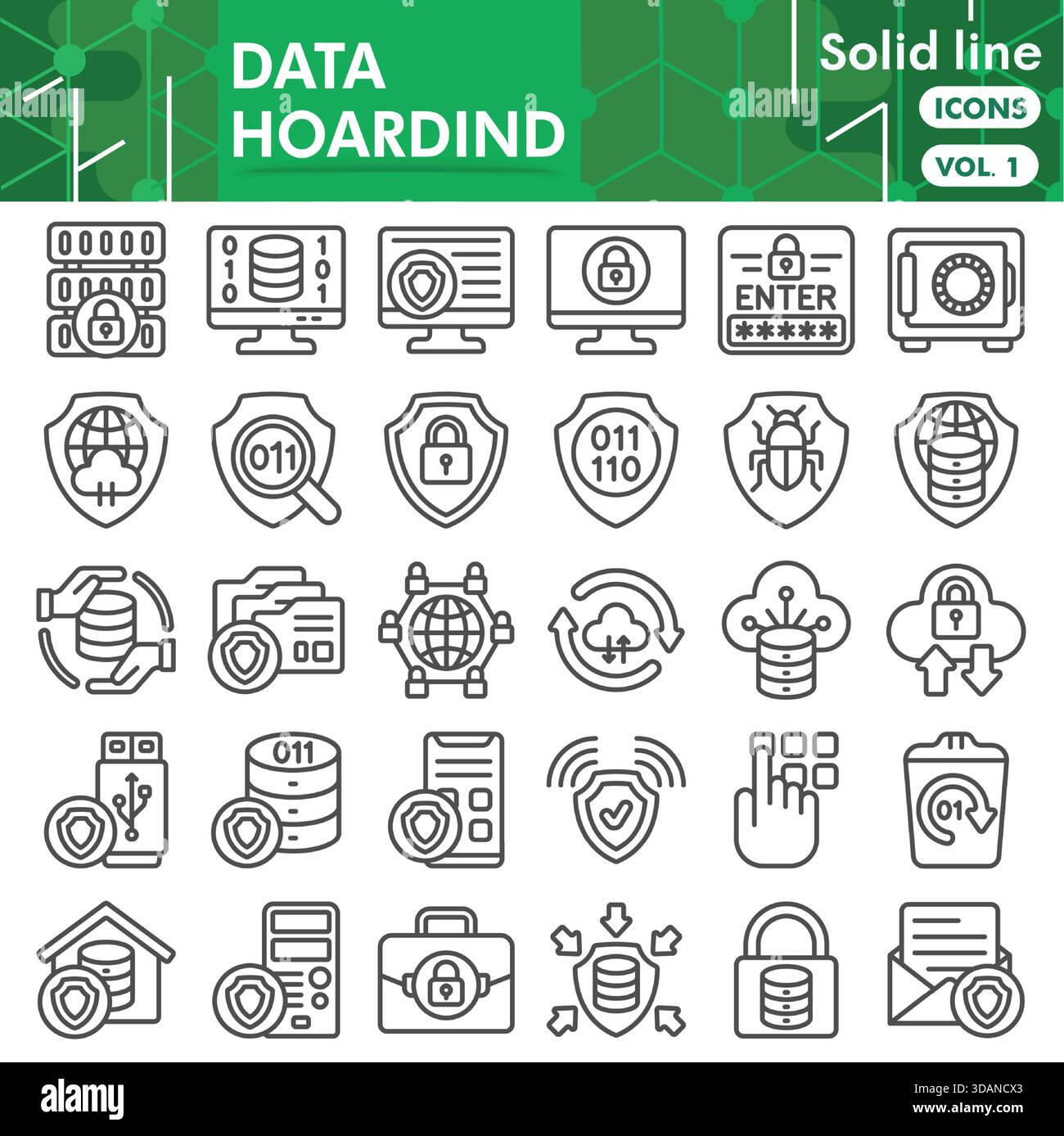 Data hoarding symbols collection or sketches. files storage theme icons ...