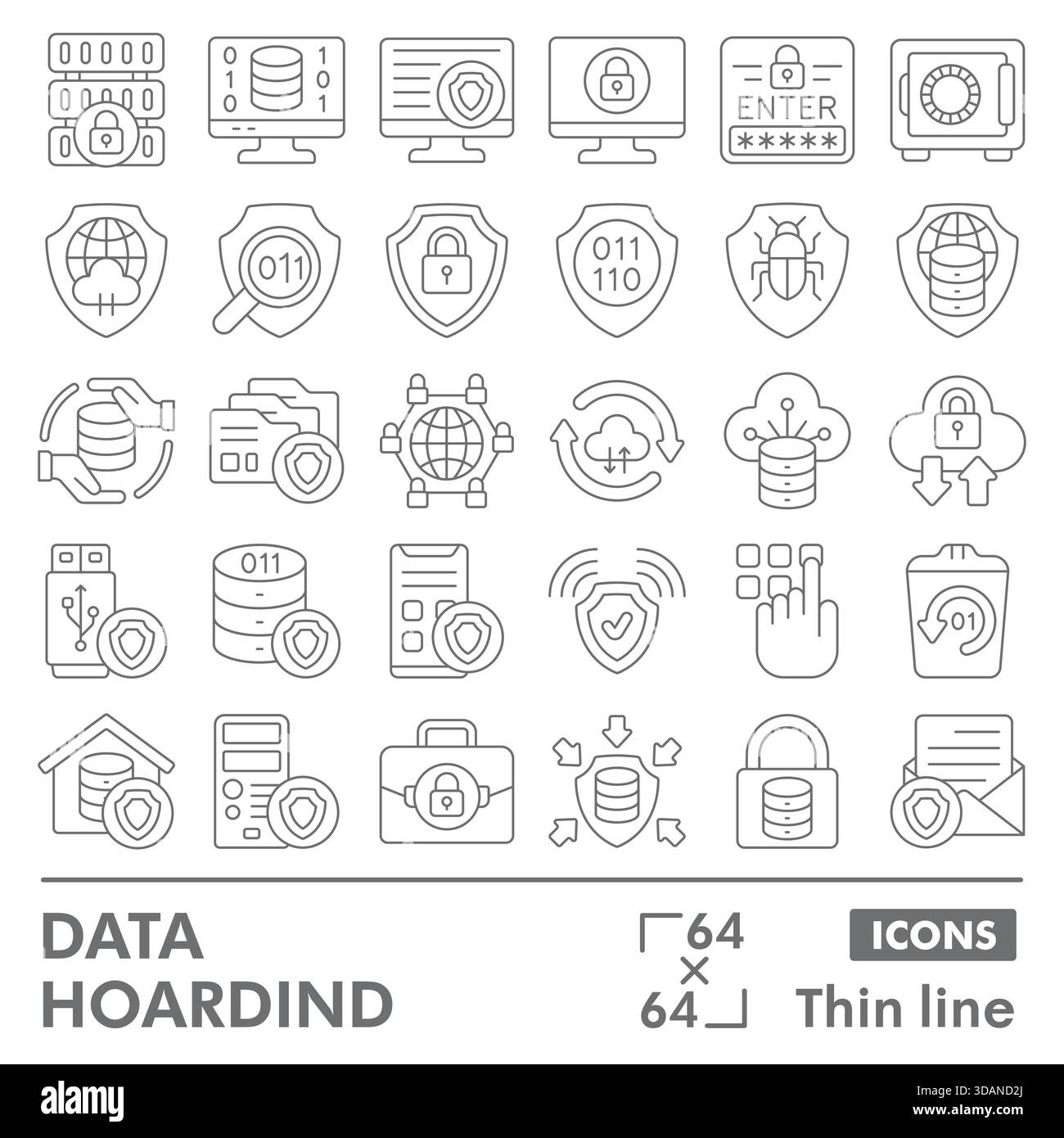 Data hoarding symbols collection or sketches. files storage theme icons ...