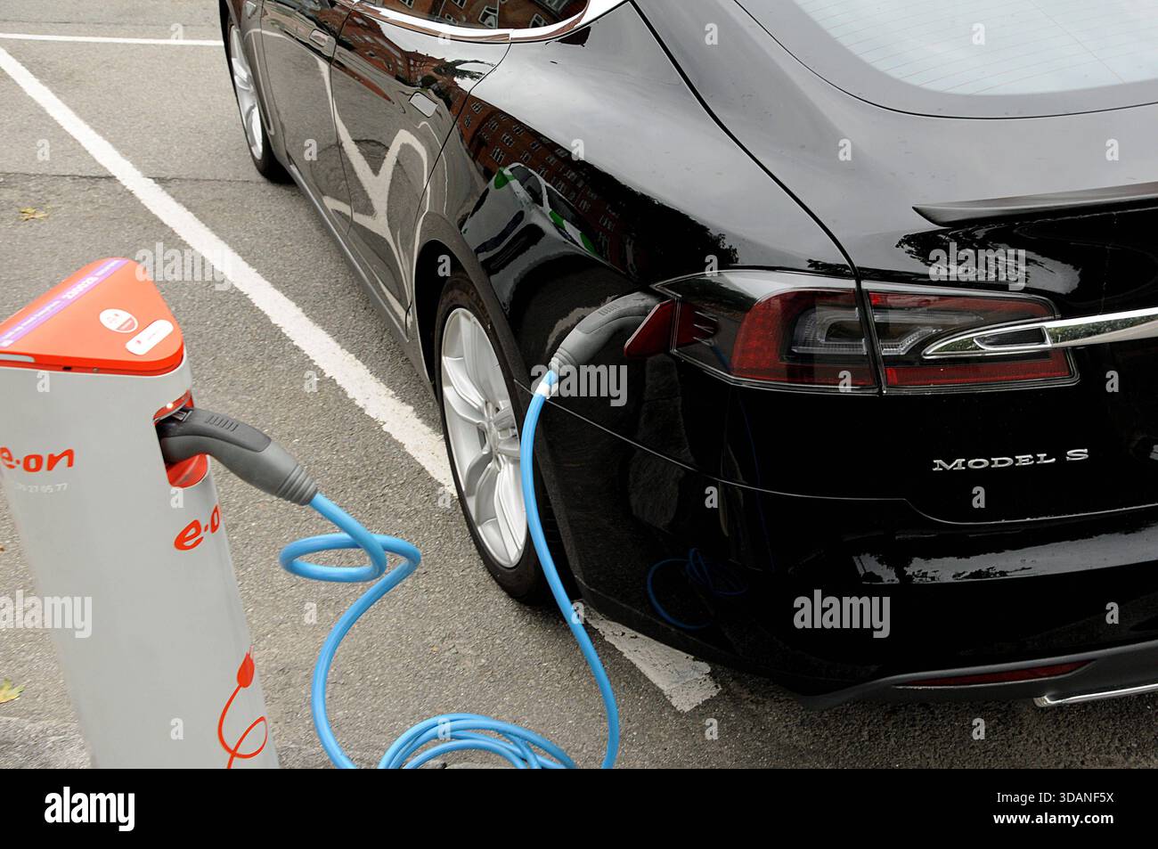Copenhagen/Denmark 29.August 2018 American auto electric Tesla charging ...