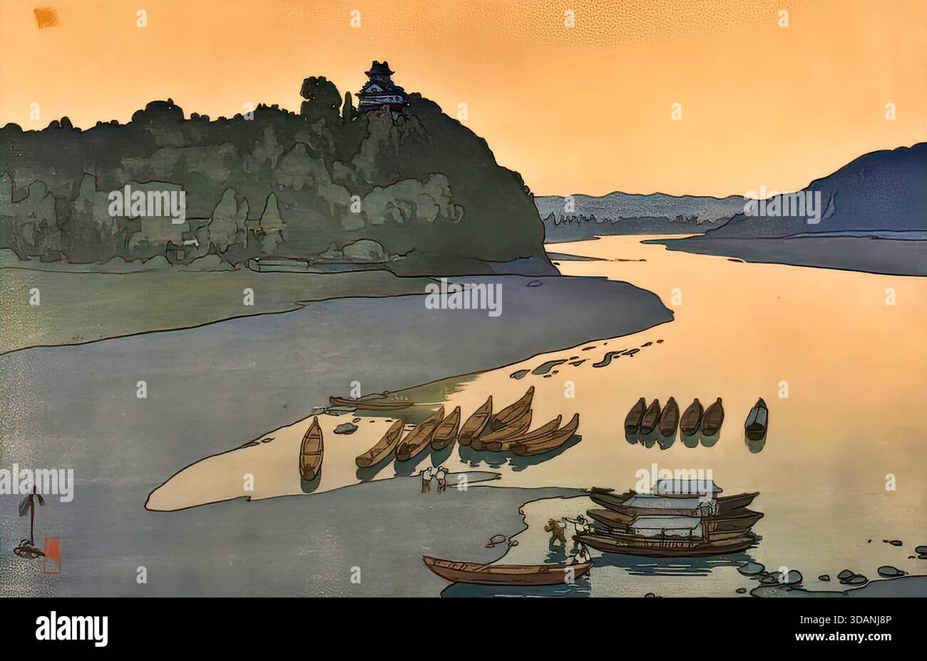 Hiroshi Yoshida Kiso River Hotei series 1927 Showa woodblock serene ...