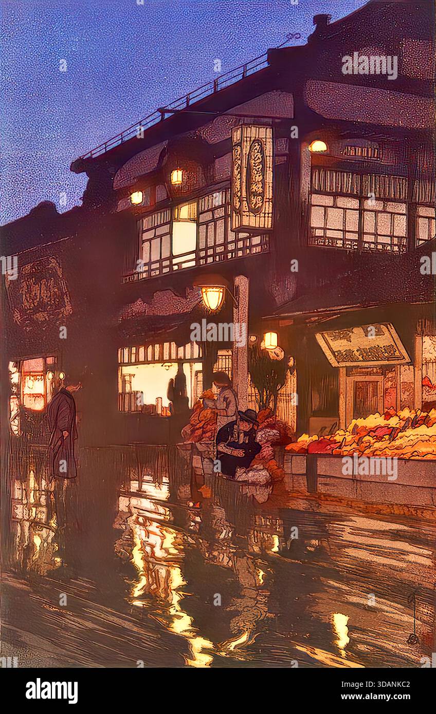 Hiroshi Yoshida Kagurazaka Street Night Rain 1929 Twelve Views Tokyo ...