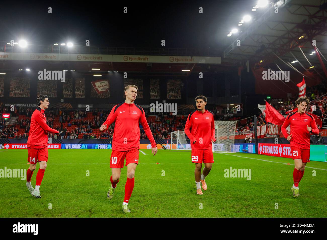 Bergen 20251211. From left: Brann's Ulrik Mathisen, Emil Kornvig, Noah ...