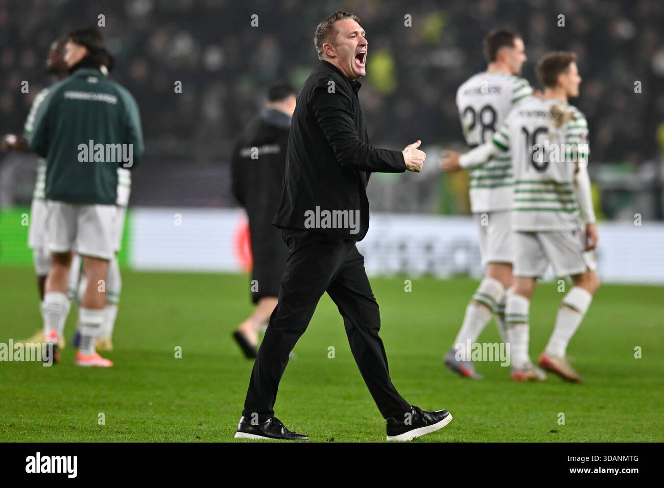 Ferencvaros' head coach Robbie Keane reacts after the Europa League ...