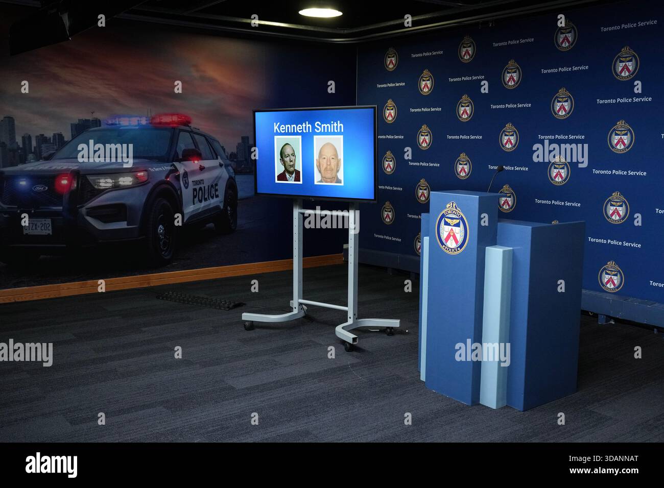 A screen displaying an image of Kenneth Smith is seen after police ...