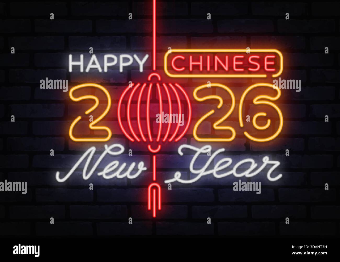Neon artwork with a glowing lantern and bright 2026 lettering creates a ...