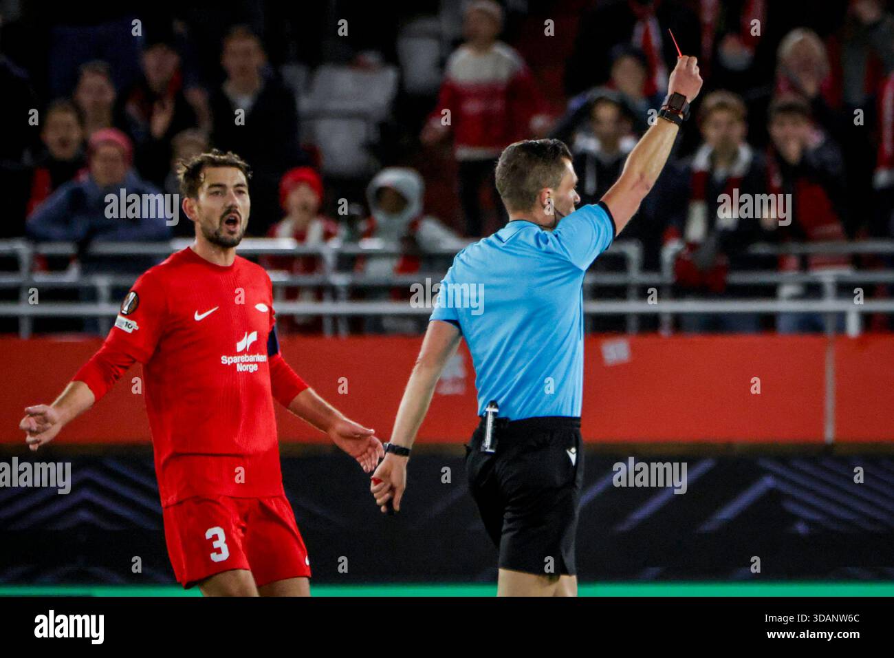 Bergen 20251211. Brann's Fredrik Pallesen Knudsen reacts to referee ...