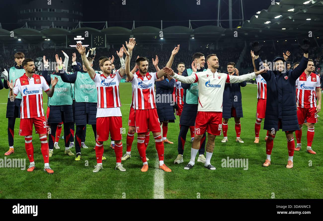 Players of Crvena Zvezda celebrate after winning the UEFA Europa League ...