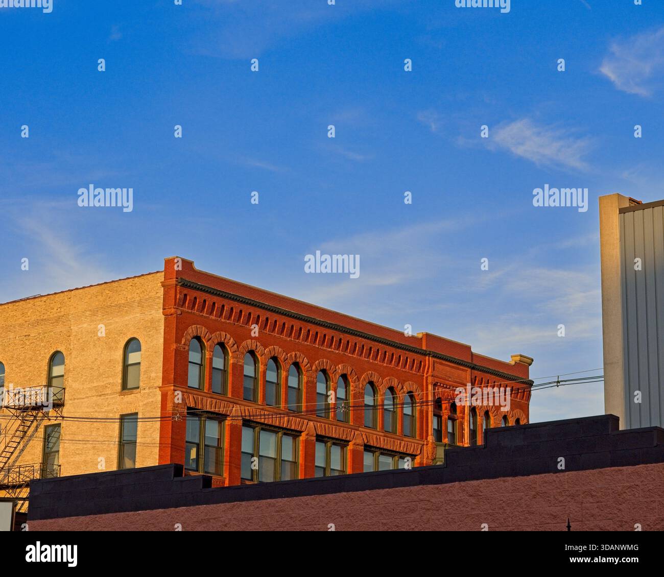 Roof line of Romanesque-style brick facade to commercial 1891 Crapo ...
