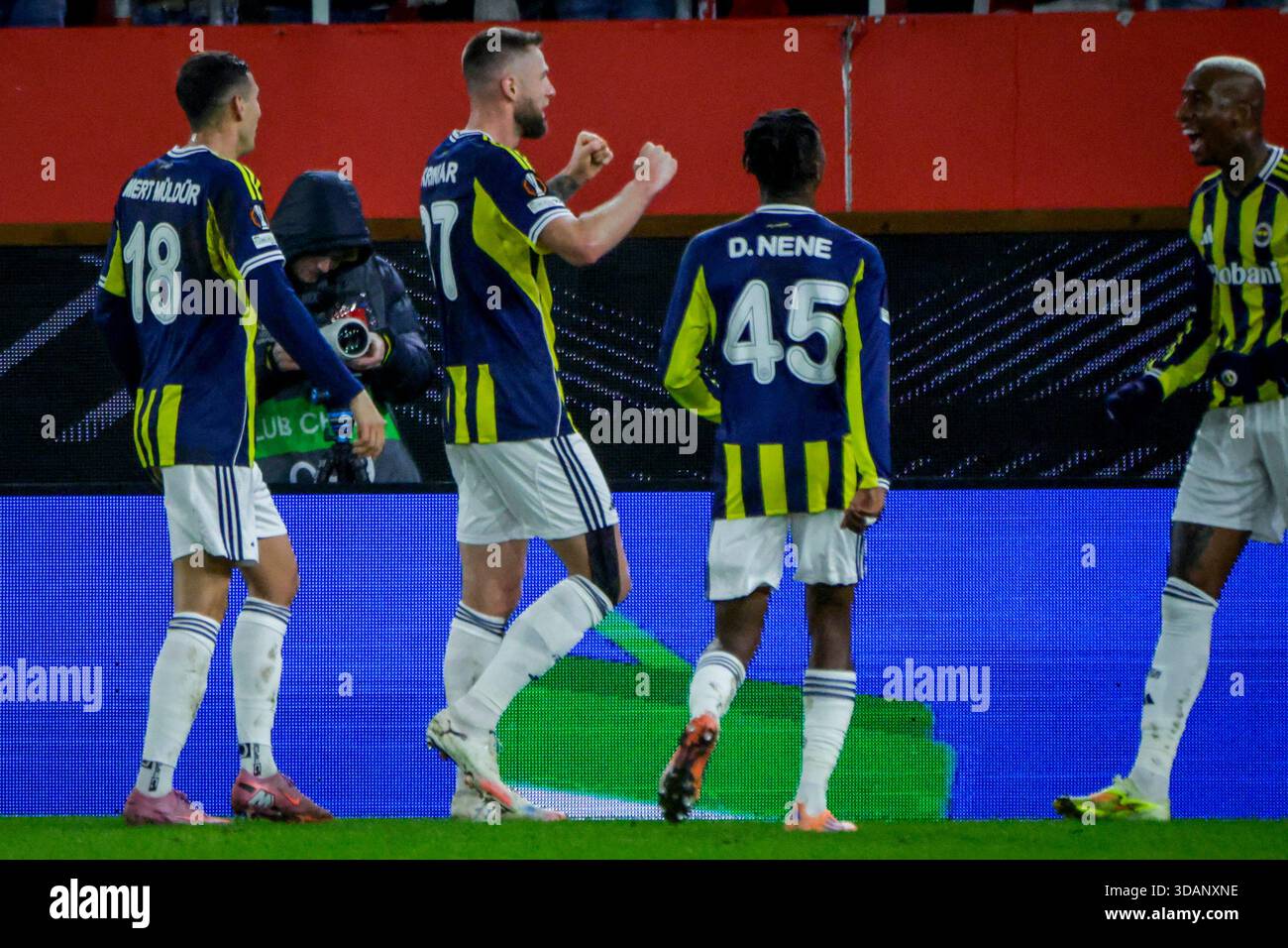 Bergen 20251211. Fenerbahce's Talisca (right in the picture) celebrates ...