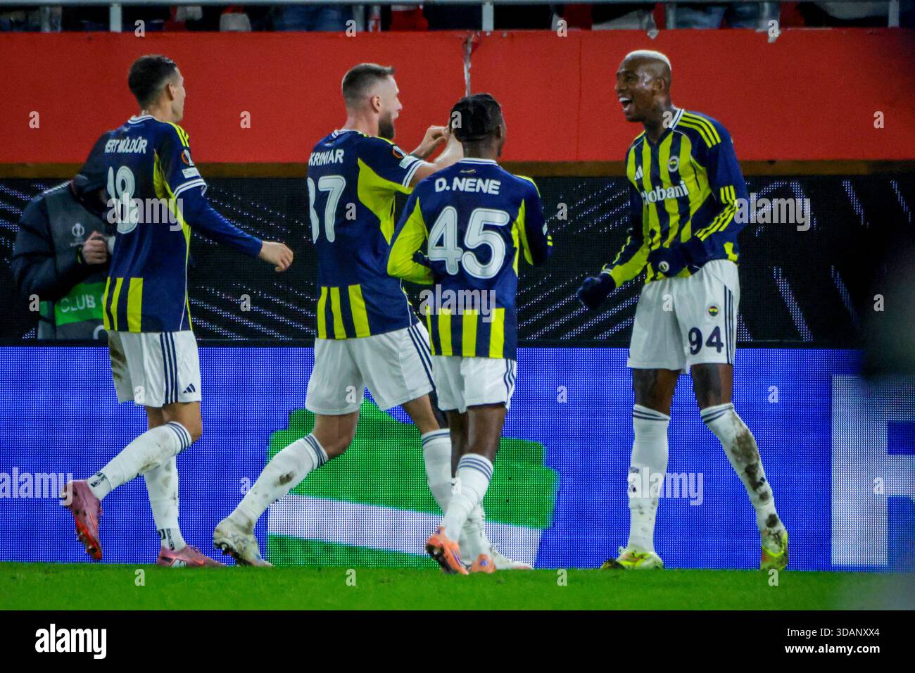 Bergen 20251211. Fenerbahce's Talisca (right in the picture) celebrates ...