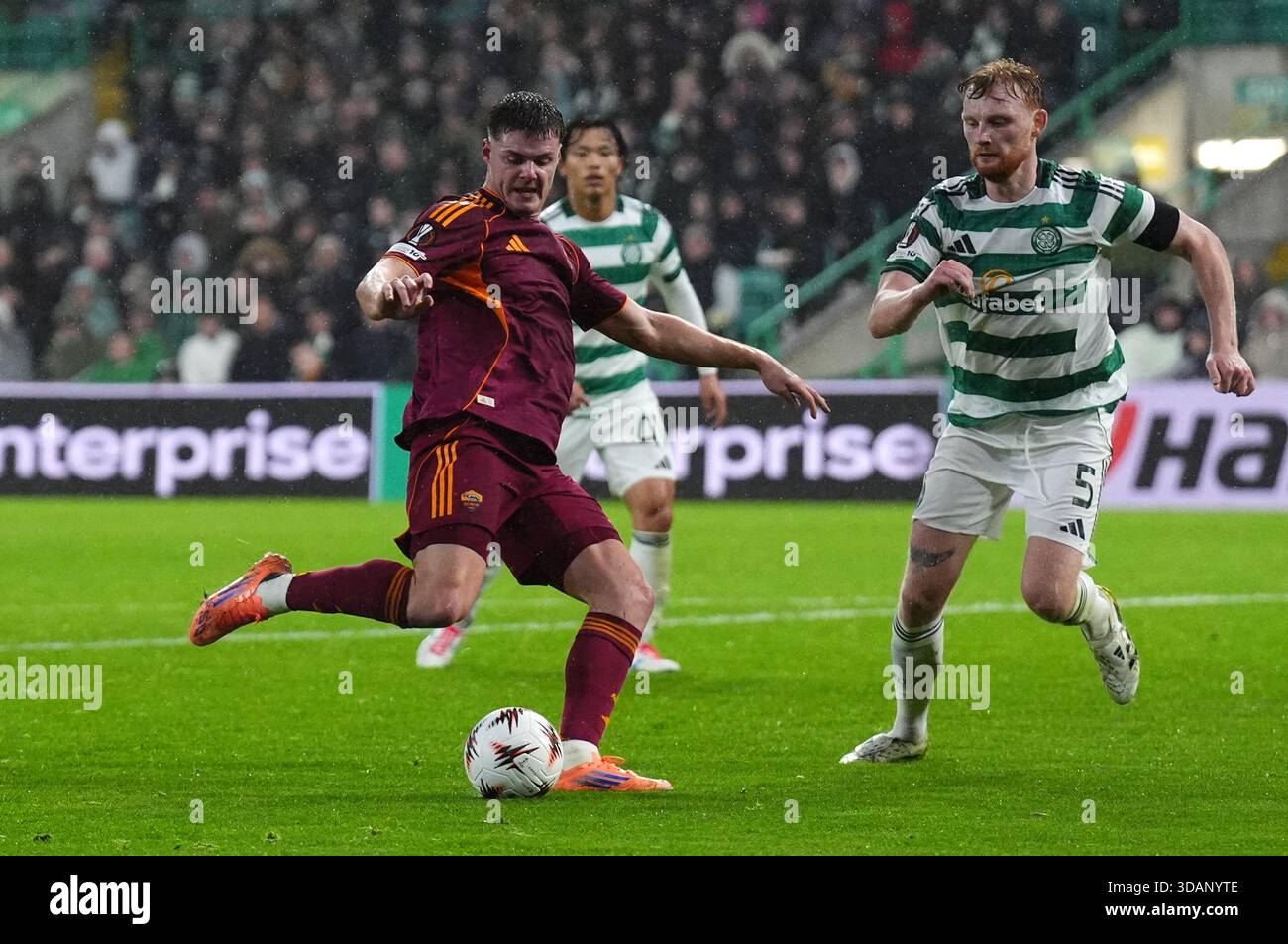 Roma's Evan Ferguson scores their side's third goal of the game during ...