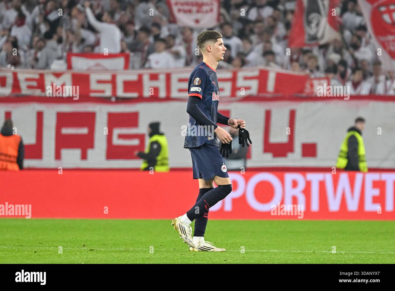 Petar Ratkov (FC Red Bull Salzburg, #21) leaves the pitch after the ...