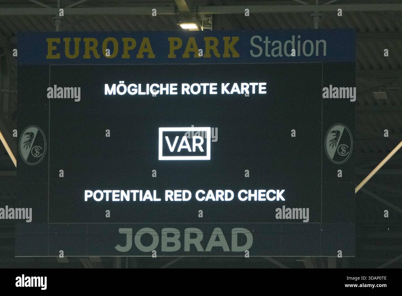 Display board VAR check during a foul by UEFA Europa League: Freiburg ...