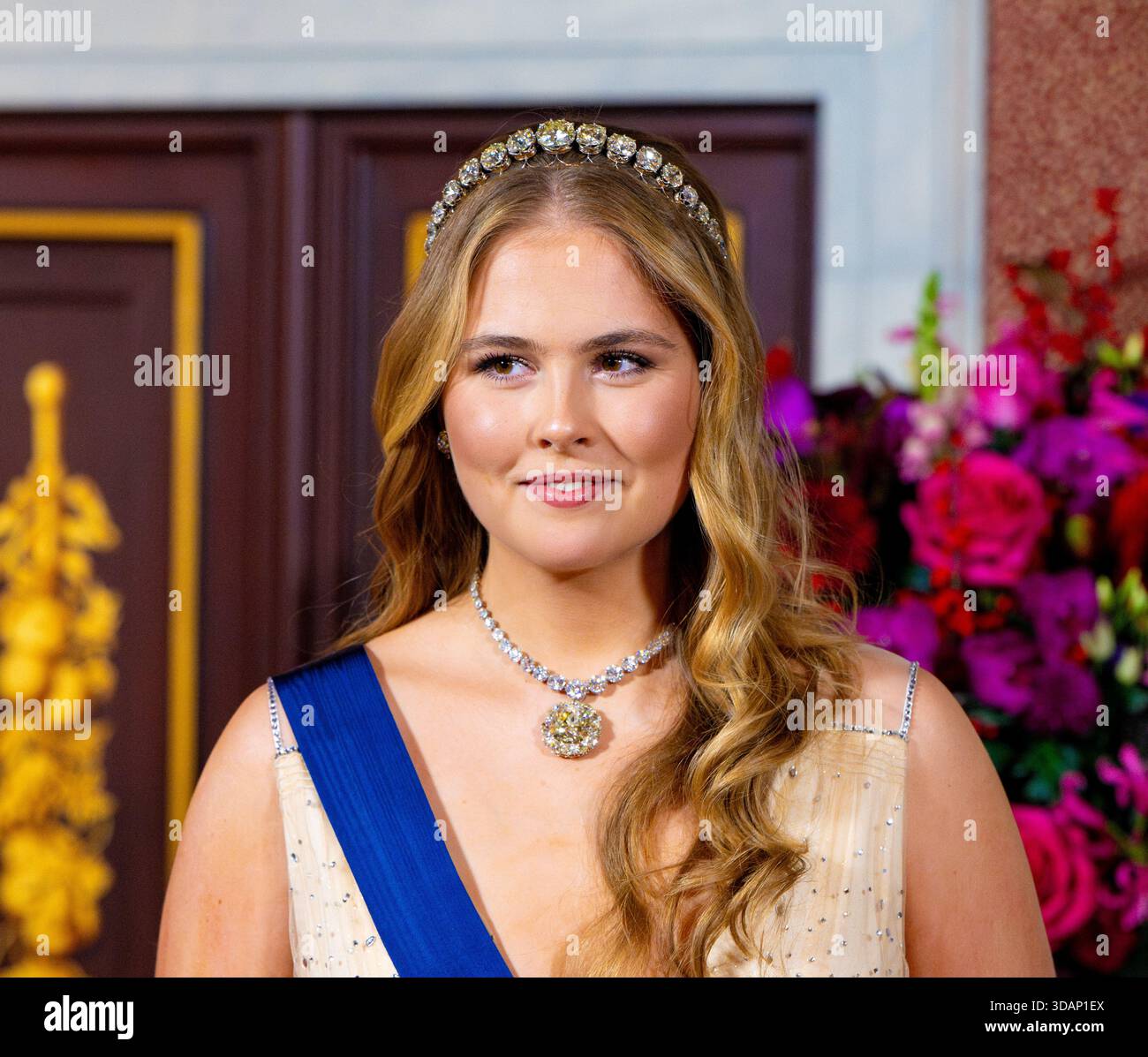 Princess Amalia during the state banquet at the Royal Palace in ...