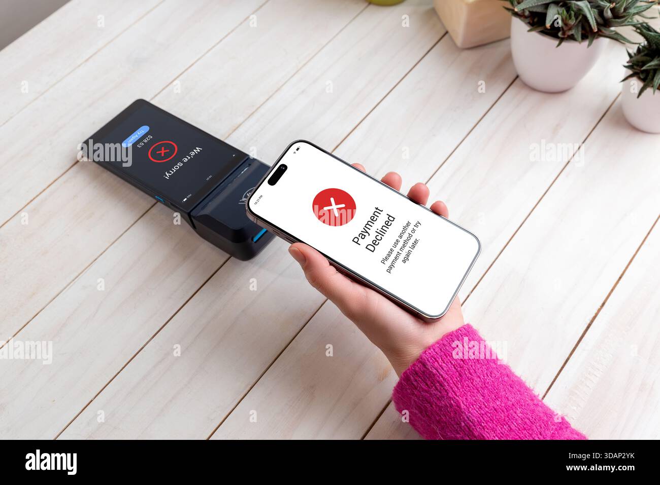 Smartphone shows a red decline warning after a failed NFC transaction ...
